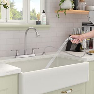 GOWIN Brushed Nickel Kitchen Faucet with Side Sprayer, Two Handle High Arc 4 Holes 8 Inch Centerset Stainless Steel Kitchen Sink Faucet with Pull Out Sprayer,Grifos De Cocina