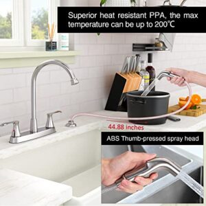 GOWIN Brushed Nickel Kitchen Faucet with Side Sprayer, Two Handle High Arc 4 Holes 8 Inch Centerset Stainless Steel Kitchen Sink Faucet with Pull Out Sprayer,Grifos De Cocina