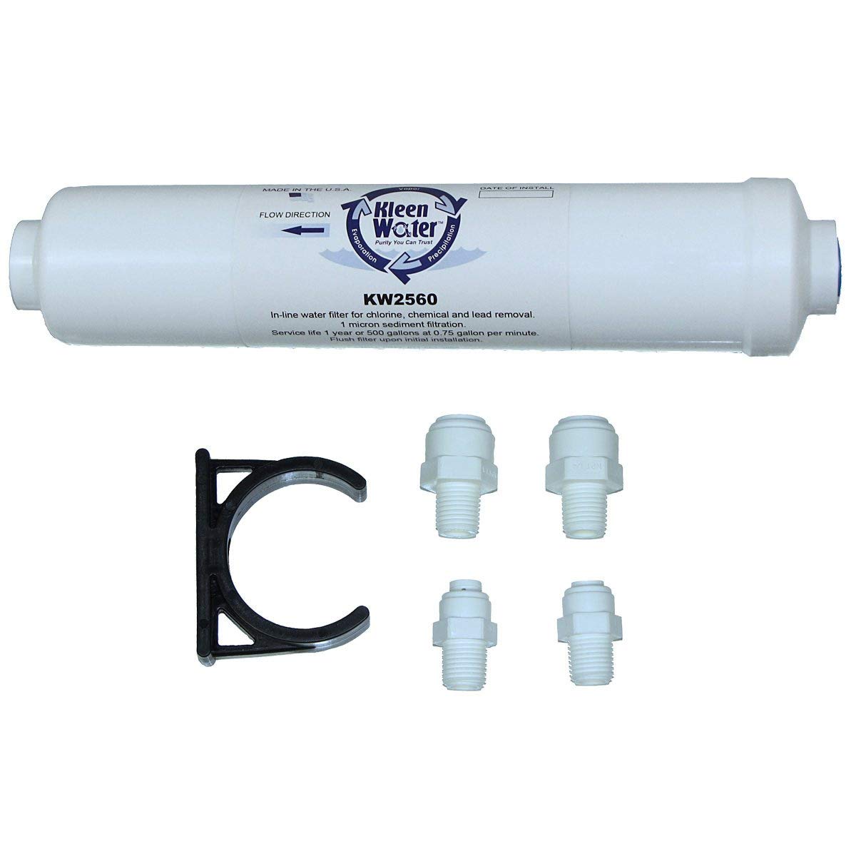 KleenWater in-Line Water Filter to Remove Lead, Chlorine and Chemicals with Versatile Inlet/Outlet Connections, USA Made