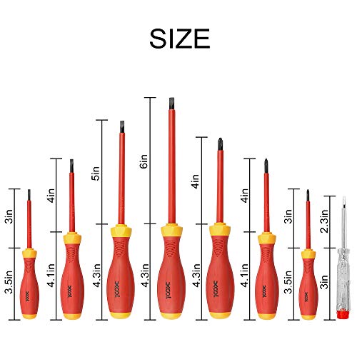 XOOL 1000V Insulated Electrician Screwdrivers Set with Magnetic Tips, Slotted and Phillips Bits Non-Slip Grip, 8 Piece