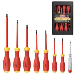 xool 1000v insulated electrician screwdrivers set with magnetic tips, slotted and phillips bits non-slip grip, 8 piece