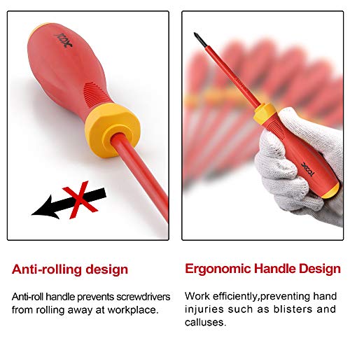 XOOL 1000V Insulated Electrician Screwdrivers Set with Magnetic Tips, Slotted and Phillips Bits Non-Slip Grip, 8 Piece