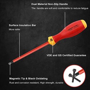 XOOL 1000V Insulated Electrician Screwdrivers Set with Magnetic Tips, Slotted and Phillips Bits Non-Slip Grip, 8 Piece