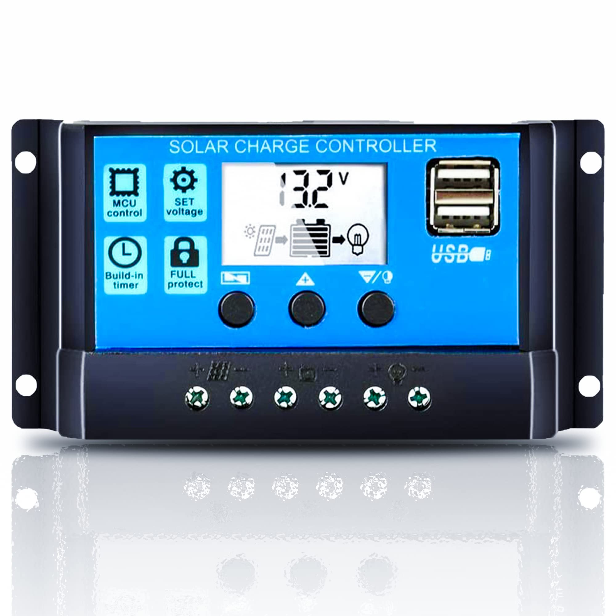 EpRec 30A 12V/24V Solar Charge Controller, Solar Panel Charge Controller with USB Port LCD Display,Compatible with Sealed, Gel, and Flooded Batteries