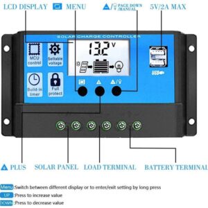 EpRec 30A 12V/24V Solar Charge Controller, Solar Panel Charge Controller with USB Port LCD Display,Compatible with Sealed, Gel, and Flooded Batteries