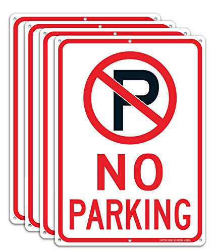 No Parking Sign With Symbol Sign (4 PACK), 14 x 10 Inches Reflective .40 Rust Free Aluminum, UV Protected, Weather Resistant, Waterproof, Durable Ink，Easy To Mount