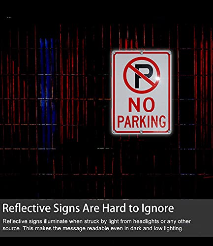 No Parking Sign With Symbol Sign (4 PACK), 14 x 10 Inches Reflective .40 Rust Free Aluminum, UV Protected, Weather Resistant, Waterproof, Durable Ink，Easy To Mount