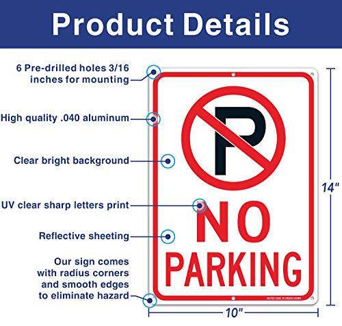 No Parking Sign With Symbol Sign (4 PACK), 14 x 10 Inches Reflective .40 Rust Free Aluminum, UV Protected, Weather Resistant, Waterproof, Durable Ink，Easy To Mount