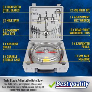 Amartisan Hole Cutter, 1-5/8" to 8" (40-200mm) Adjustable Hole Saw Cutter, with ABS Dust Shield for recessed Lights, Ceiling Speakers, Vent Holes