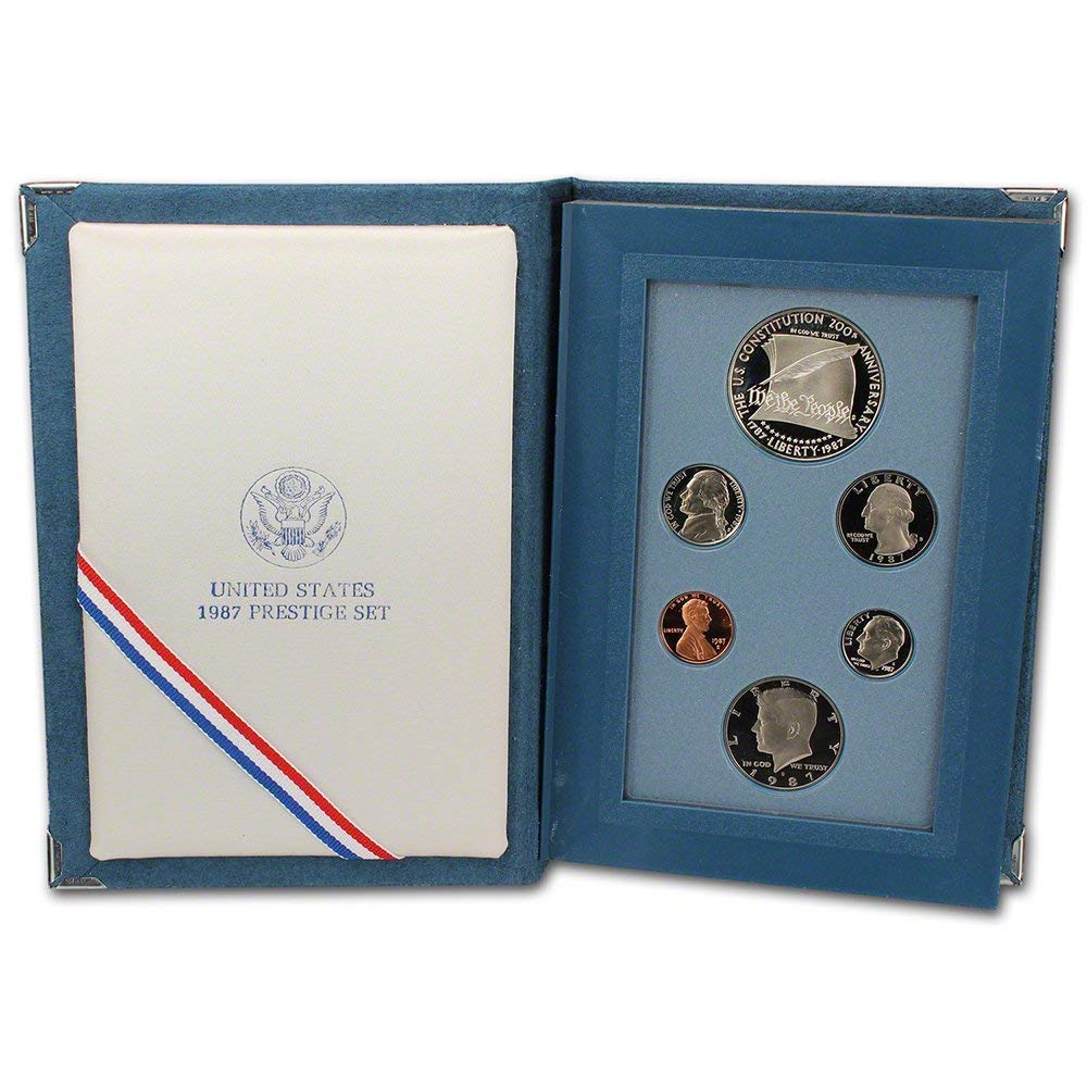 1987 No Mint Mark US Mint Prestige Proof Set Original Government Packaging with Silver Constitution Dollar $1 US Mint Proof