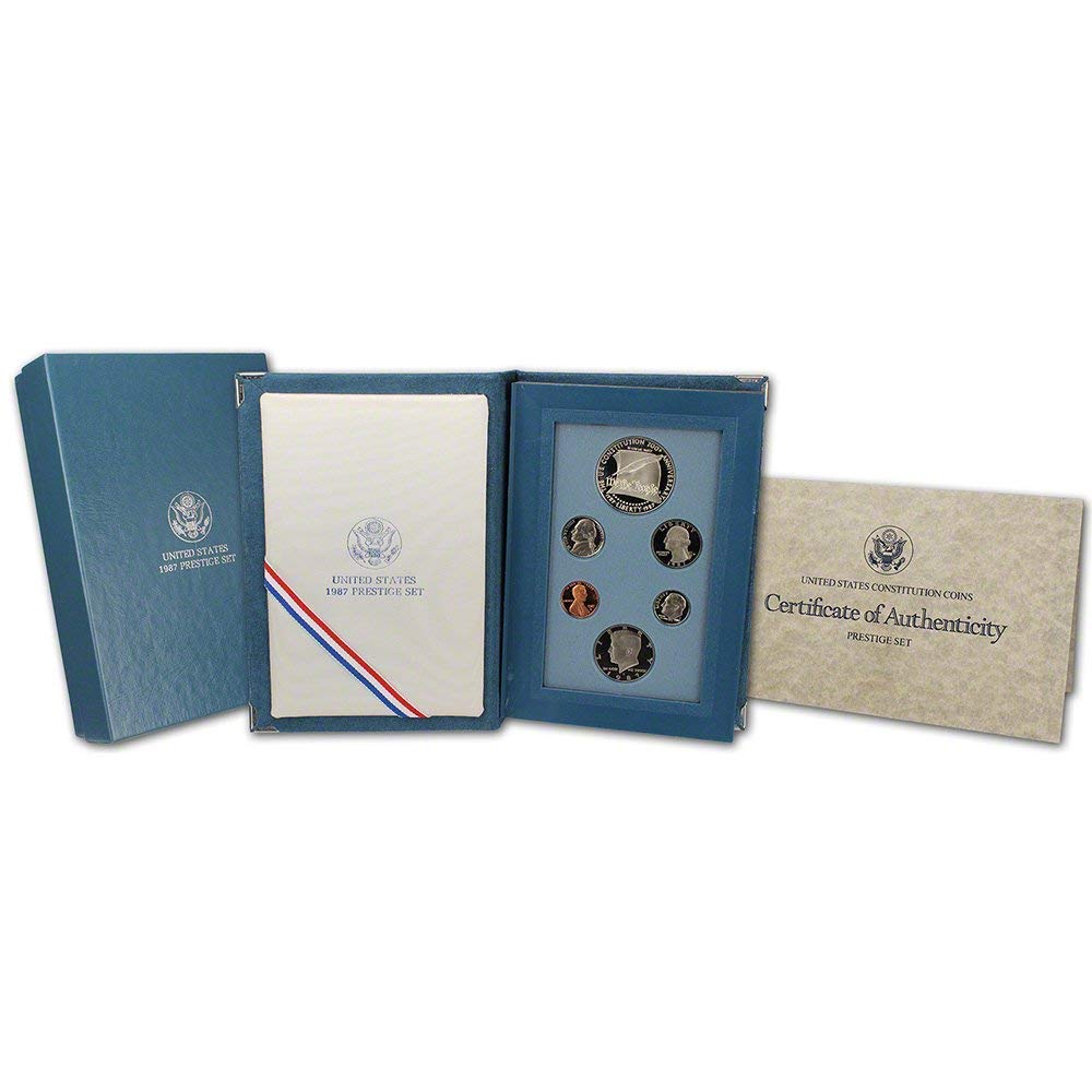 1987 No Mint Mark US Mint Prestige Proof Set Original Government Packaging with Silver Constitution Dollar $1 US Mint Proof