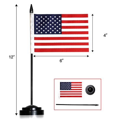 ANLEY USA Deluxe Desk Flag Set - 6 x 4 inch Miniature American US Desktop Flag with 12" Solid Pole - Vivid Color and Fade Resistant - Black Base and Spear Top