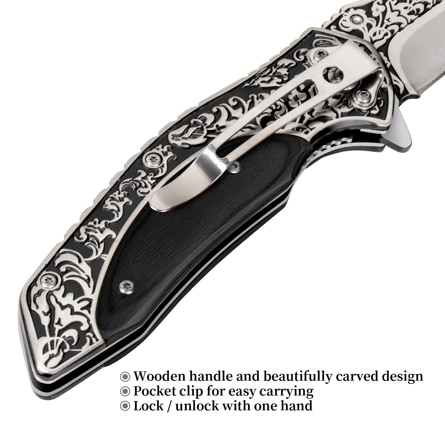 Casvno Pocket Knife Pocket Folding Knife 3CR13 blade +handle (stainless steel and colored wood) for Hunting, Camping, Fishing, Hiking, Outdoor Activities Home Improvement