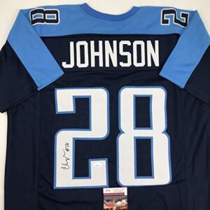 autographed/signed chris johnson tennessee dark blue football jersey jsa coa