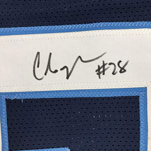 Autographed/Signed Chris Johnson Tennessee Dark Blue Football Jersey JSA COA