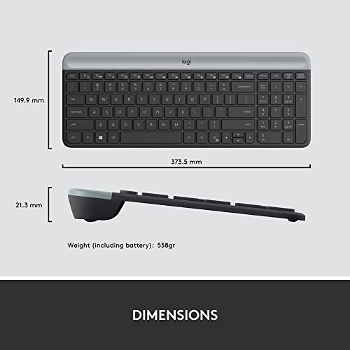 Logitech MK470 Slim Wireless Keyboard and Mouse Combo - Modern Compact Layout, Ultra Quiet, 2.4 GHz USB Receiver, Plug n' Play Connectivity, Compatible with Windows - Graphite