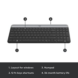 Logitech MK470 Slim Wireless Keyboard and Mouse Combo - Modern Compact Layout, Ultra Quiet, 2.4 GHz USB Receiver, Plug n' Play Connectivity, Compatible with Windows - Graphite