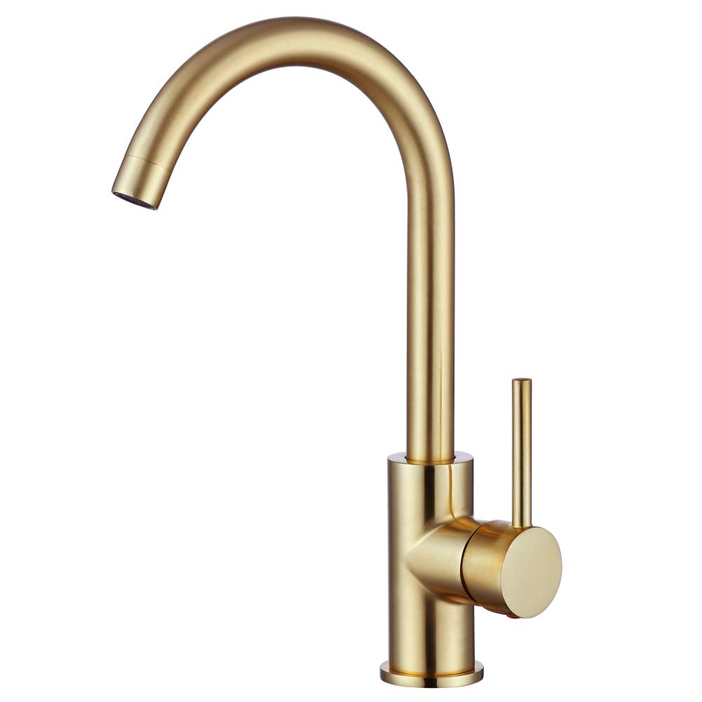 High Arch Kitchen Faucet Brushed Gold,360 Degree Swivel Spout Kitchen Sink Faucet Hot and Cold Water Mixer, Modern Lead-Free Commercial Bar Sink Faucet fit for 1 Hole Single Handle Faucet Anti-Rust