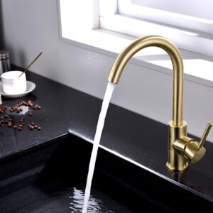 High Arch Kitchen Faucet Brushed Gold,360 Degree Swivel Spout Kitchen Sink Faucet Hot and Cold Water Mixer, Modern Lead-Free Commercial Bar Sink Faucet fit for 1 Hole Single Handle Faucet Anti-Rust