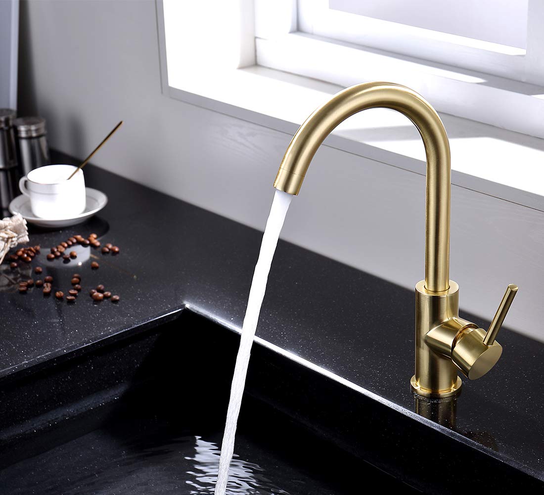 High Arch Kitchen Faucet Brushed Gold,360 Degree Swivel Spout Kitchen Sink Faucet Hot and Cold Water Mixer, Modern Lead-Free Commercial Bar Sink Faucet fit for 1 Hole Single Handle Faucet Anti-Rust