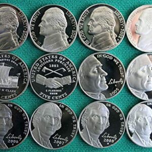 2000-2001 2002 2003 2004 2005 2006 2007 2008 2009 Proof Jefferson Nickels 12-Coin Set (Includes 2004 and 2005 Double Nickel Series) Collection Seller All S Mintmark PR DCAM