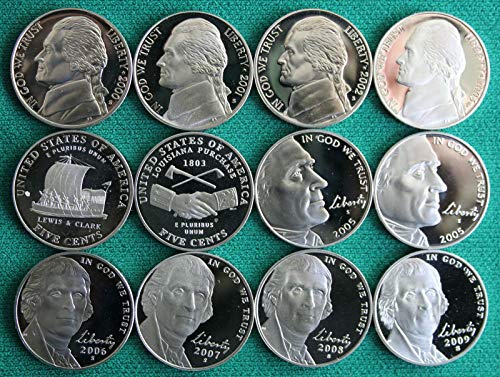 2000-2001 2002 2003 2004 2005 2006 2007 2008 2009 Proof Jefferson Nickels 12-Coin Set (Includes 2004 and 2005 Double Nickel Series) Collection Seller All S Mintmark PR DCAM