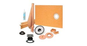 schluter kerdi 38 inch x 60 inch offset shower kit with 2 inch abs flange, stainless steel grate and joint sealant