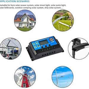 EpRec Solar Charge Controller 10A 12V/24V Solar Panel Charge Controller with USB Port LCD Display,Compatible with Sealed, Gel, and Flooded Batteries