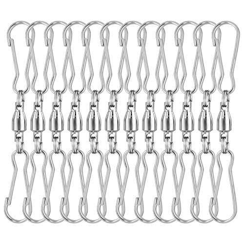 KUUQA 12 Pack Spinning Dual Clip Swivel Hooks for Wind Spinners, Hanging Windsock, Bird Feeders, Wind Chimes Crystal Twisters Party Supply