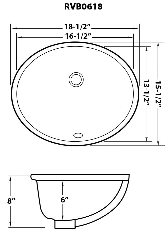 Ruvati 18 x 15 inch Undermount Bathroom Sink White Oval Porcelain Ceramic with Overflow - RVB0618