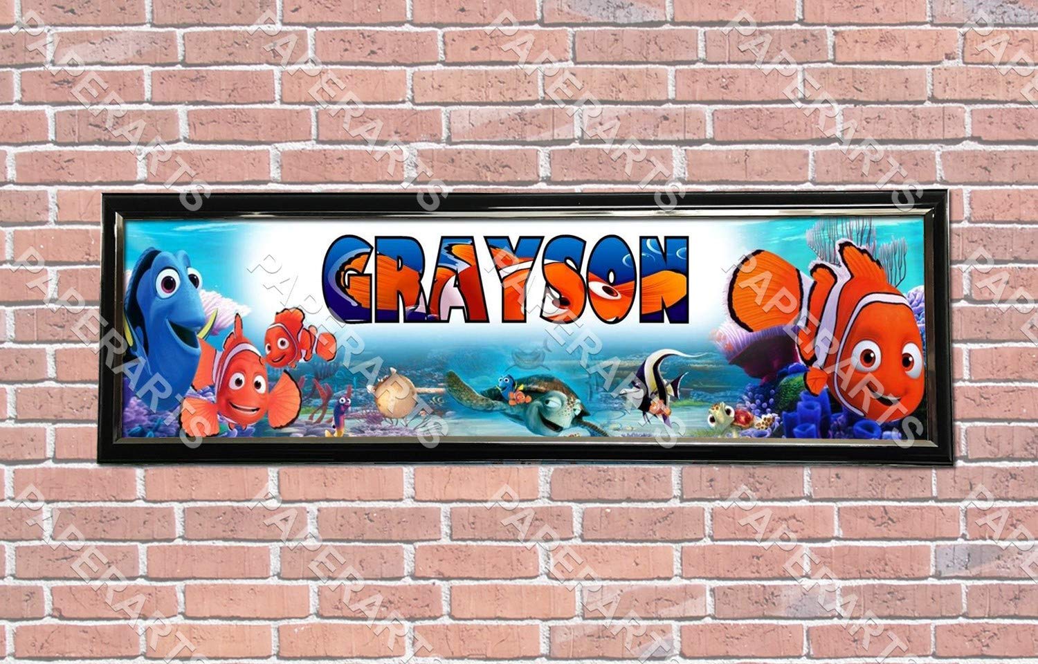 Finding Nemo - Personalized Birthday Name Poster with Custom Name On it, Border Mat and Frame Options