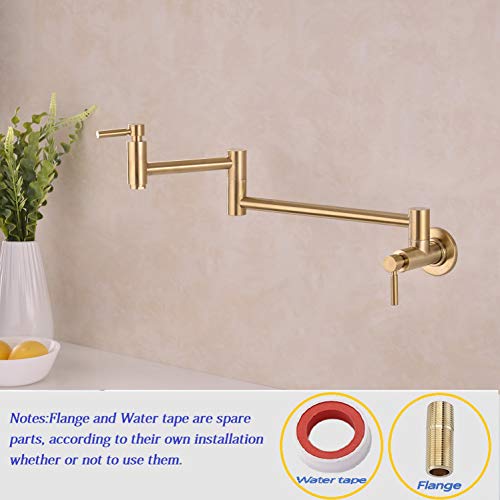 Fonveth Pot Filler Kitchen Faucet, Brushed Gold Pot Filler Faucet, Folding Arm Faucet, 2 Handles Kitchen Faucet, Wall Mounted Pot Filler Kitchen Faucet