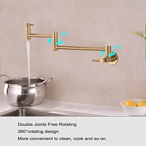 Fonveth Pot Filler Kitchen Faucet, Brushed Gold Pot Filler Faucet, Folding Arm Faucet, 2 Handles Kitchen Faucet, Wall Mounted Pot Filler Kitchen Faucet