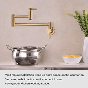 Fonveth Pot Filler Kitchen Faucet, Brushed Gold Pot Filler Faucet, Folding Arm Faucet, 2 Handles Kitchen Faucet, Wall Mounted Pot Filler Kitchen Faucet