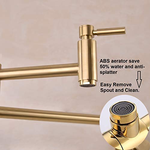 Fonveth Pot Filler Kitchen Faucet, Brushed Gold Pot Filler Faucet, Folding Arm Faucet, 2 Handles Kitchen Faucet, Wall Mounted Pot Filler Kitchen Faucet