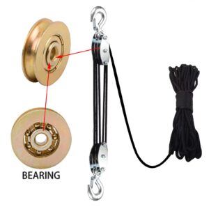 XSTRAP STANDARD Heavy-Duty 2,000 LB Breaking Strength 50 FT Rope Hoist, 1000 LB Work Load Block and Tackle Pulley System for Lifting Heavy Objects, Free with 2pcs Soft Loops (Black)