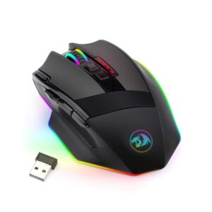 redragon m801 gaming mouse led rgb backlit mmo 9 programmable buttons mouse with macro recording side buttons rapid fire button 16000 dpi for windows pc gamer (wireless, black)