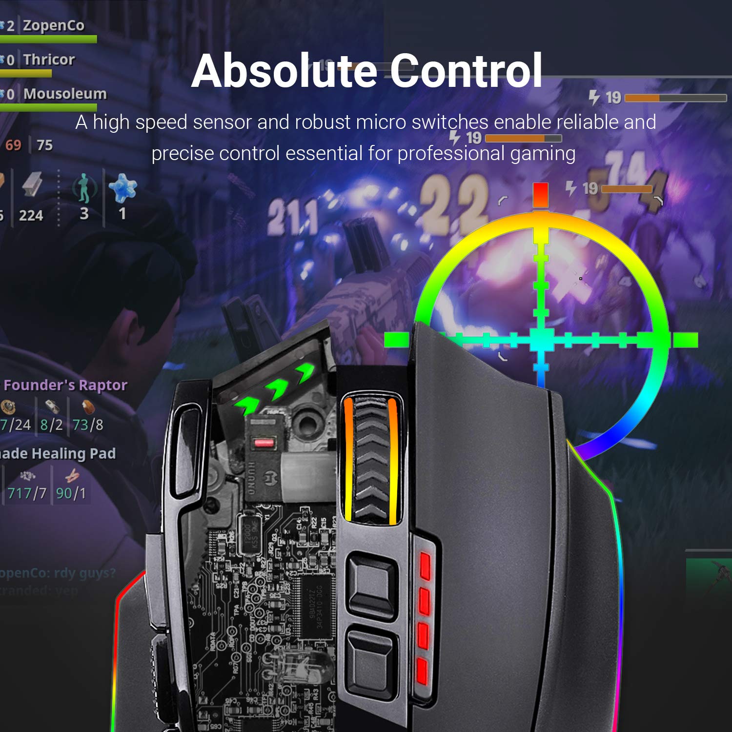 Redragon M801 Gaming Mouse LED RGB Backlit MMO 9 Programmable Buttons Mouse with Macro Recording Side Buttons Rapid Fire Button 16000 DPI for Windows PC Gamer (Wireless, Black)