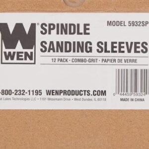 WEN 5932SPC Replacement Spindle Sanding Sleeves, Assorted Sandpaper Grits, 12 Pack