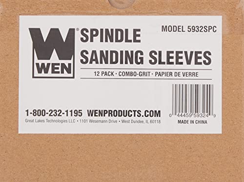 WEN 5932SPC Replacement Spindle Sanding Sleeves, Assorted Sandpaper Grits, 12 Pack