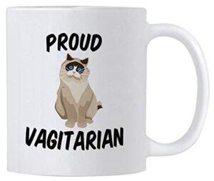 funny lgbt mugs. proud vagitarian 11 ounce lesbian coffee mug. cup idea for gay girlfriend or friend on her birthday or anniversary. (white)