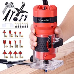 compact router tool, 800w wood palm router tool for woodworking, hand wood trimmer wood router with 12pcs 1/4" router bits