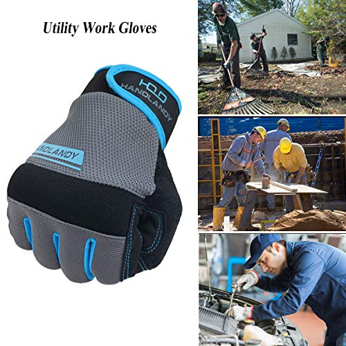 HANDLANDY Work Gloves Men & Women, Utility Mechanic Working Gloves Touch Screen, Flexible Breathable Yard Work Gloves (Medium, Grey)