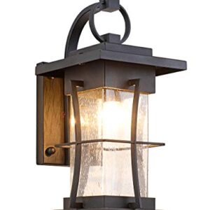 EERU Outdoor Wall Sconces Light Fixtures Exterior Wall Lantern Outside House Lamps Waterproof Black Metal with Clear Seeded Glass, Perfect for Exterior Porch Patio House