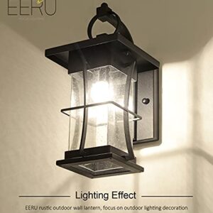 EERU Outdoor Wall Sconces Light Fixtures Exterior Wall Lantern Outside House Lamps Waterproof Black Metal with Clear Seeded Glass, Perfect for Exterior Porch Patio House