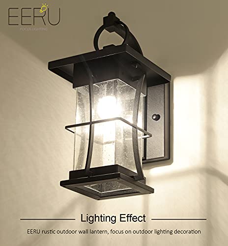 EERU Outdoor Wall Sconces Light Fixtures Exterior Wall Lantern Outside House Lamps Waterproof Black Metal with Clear Seeded Glass, Perfect for Exterior Porch Patio House