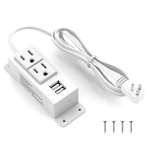 kungfuking power strip with usb, wall mountable socket surge protector power strip with 2 ac outlets and 2 usb charging ports white extension cord 6.56 ft, flat plug