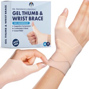 dr. frederick's original waterproof thumb & wrist brace - 4pcs - thumb spica splint - hand brace for tendonitis, arthritis, de quervain’s - fits left or right hand - women & men - medium