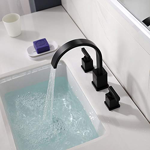 WorbWay Bathroom Faucet Matte Black,2 Lever Handle 8 inch Widespread Bathroom Sink Faucet with Pop-Up Drain (Matte Black)