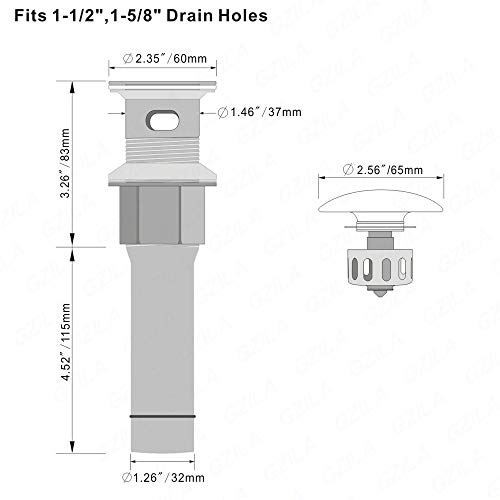 GZILA Bathroom Pop Up Drain, Vessel Sink Drain with Removable Stopper and Anti-Clogging Basket Hair Catcher, White Porcelain Cap Vanity Strainer with Overflow, Brushed Nickel